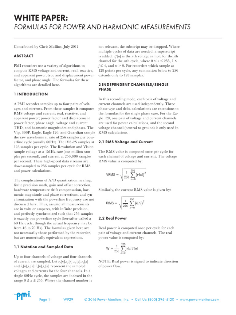 Formulas for Power and Harmonic Measurements | PDF | Ac Power | Root Mean Square