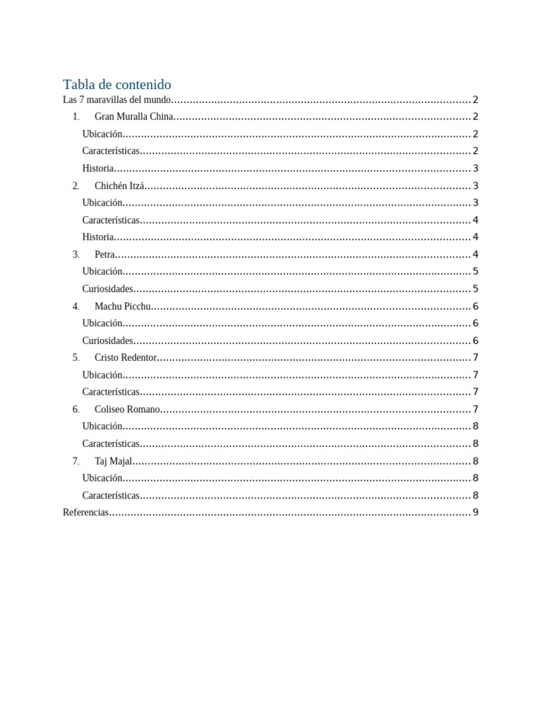 Tablas de Contenidos - Las 7 Maravillas Del Mundo | PDF | Civilización maya