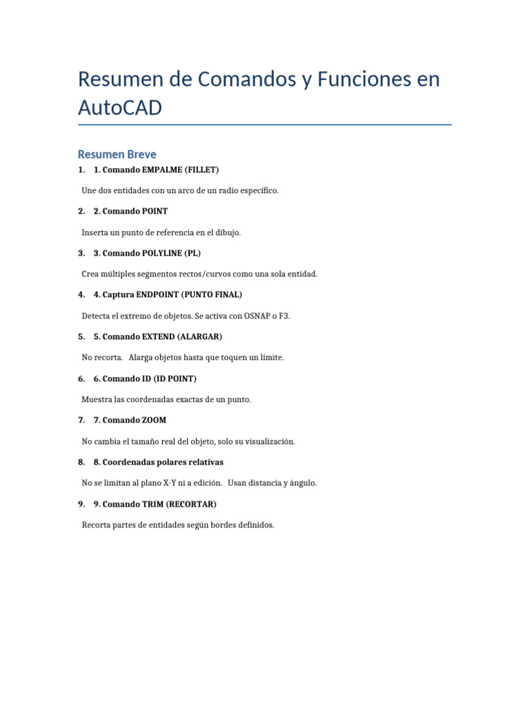 Resumen Comandos AutoCAD | PDF