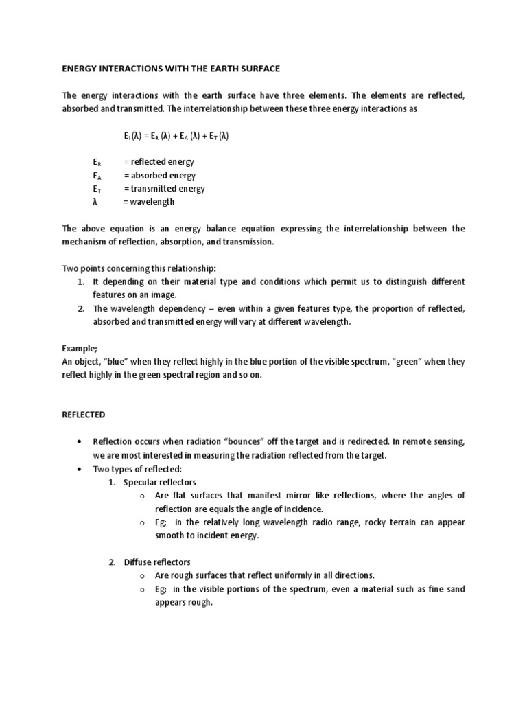 Energy Interactions With The Earth Surface | PDF | Reflection (Physics ...
