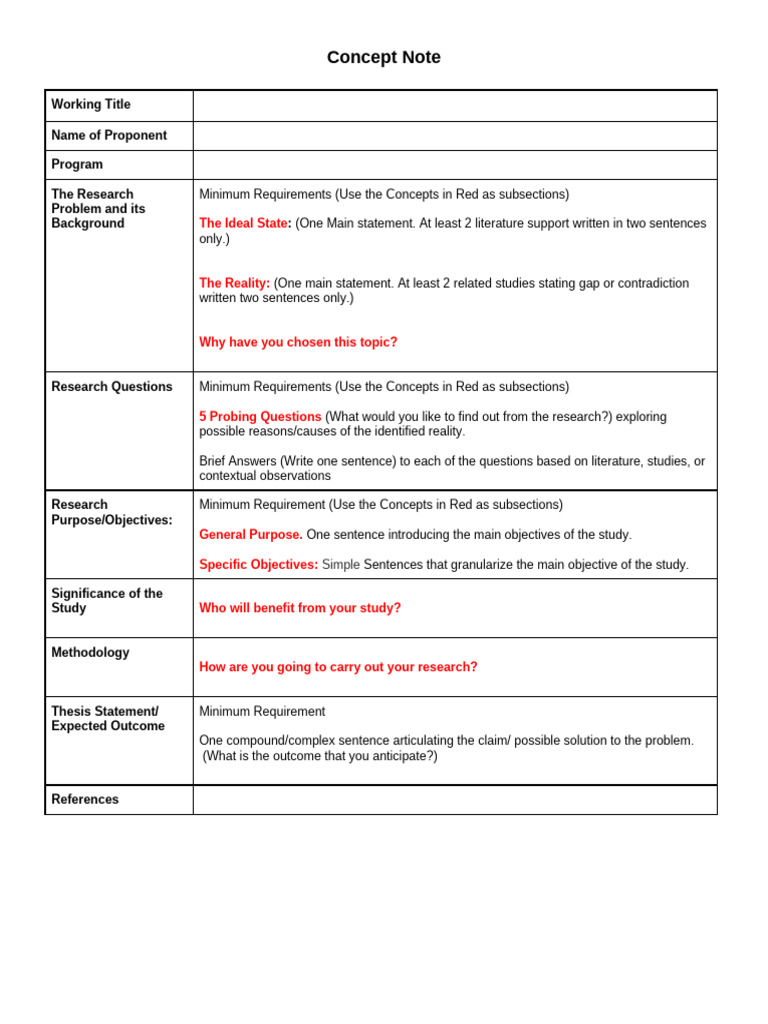 Research Concept Note Framework | PDF