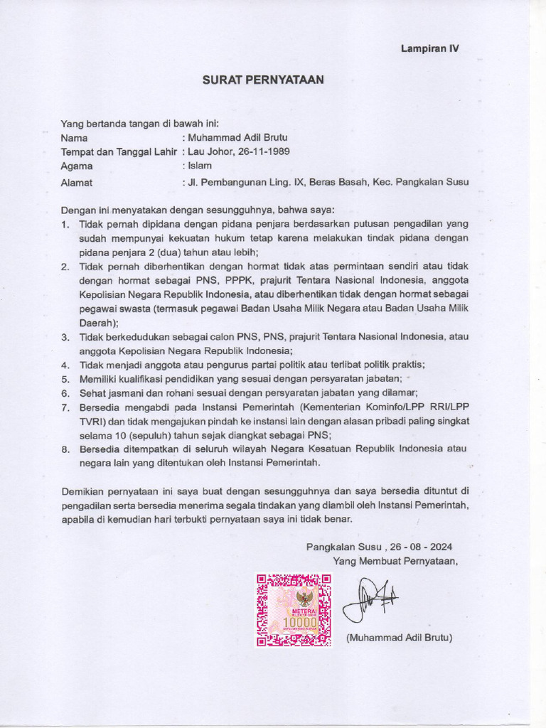 Surat Pernyataan E-Materai | PDF
