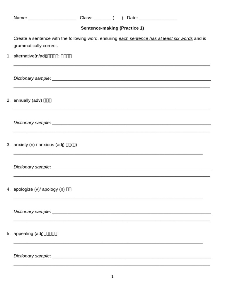 Sentence-Making Practice for Vocabulary | PDF | Chess Theory | Chess
