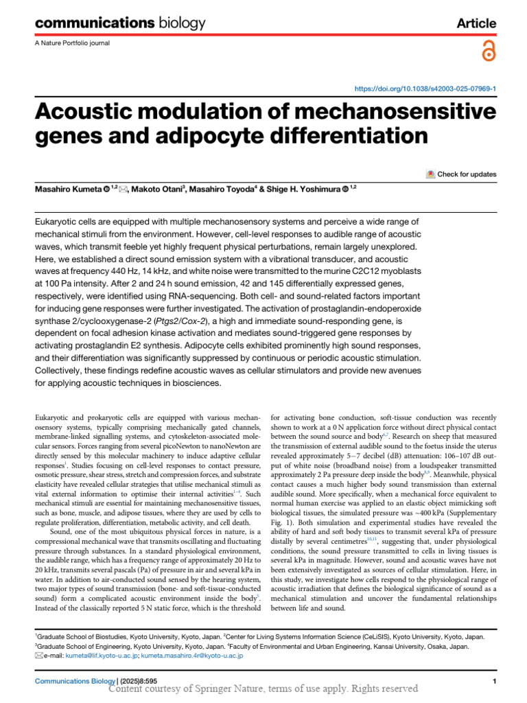 Acoustic Modulation of Mechanosensitive Genes and | PDF | Sound ...
