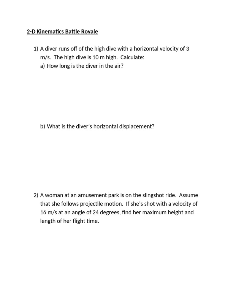 2-D Kinematics Battle Royale | PDF