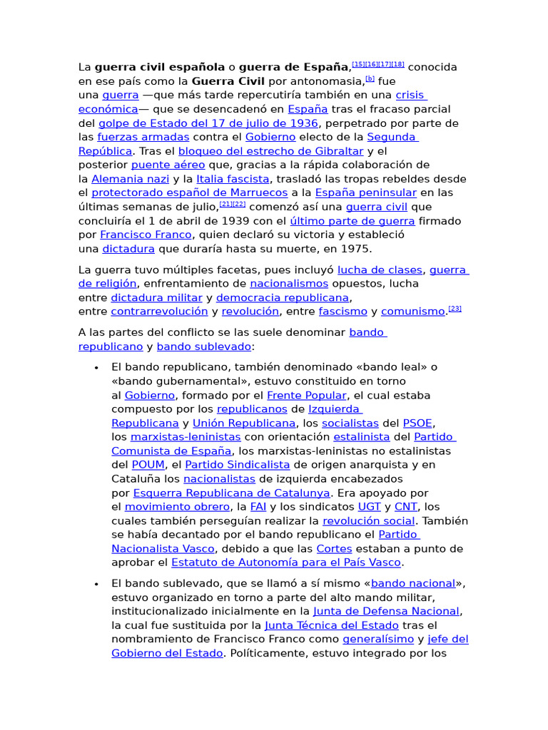 Guerra Civil Española: Causas y Consecuencias | PDF | guerra civil ...