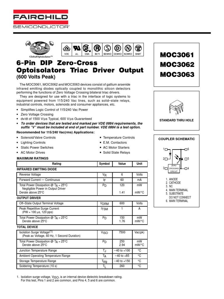 Moc3061 M | PDF | Relay | Voltage
