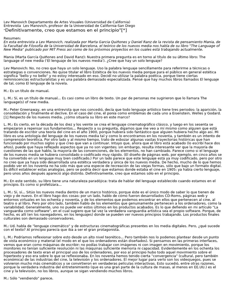 Entrevista a Lev Manovich sobre nuevos media | PDF | Software | Internet