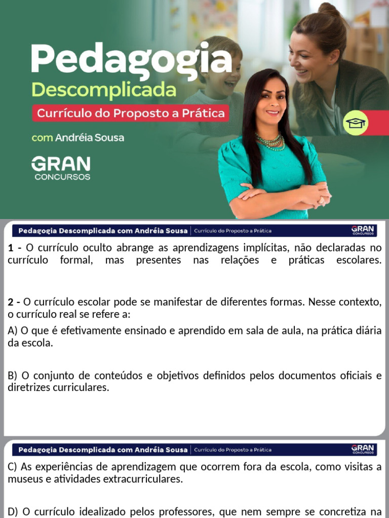 Pedagogia Descomplicada - CURRÍCULO - PPTM | PDF | Pedagogia | Aprendizado