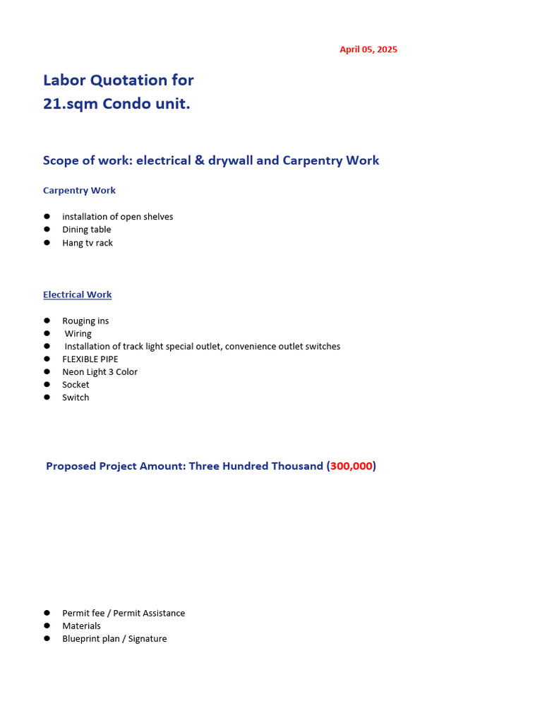 Quotation Labor Only | PDF