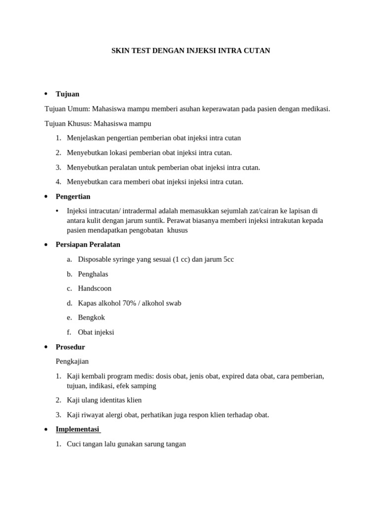 Panduan Injeksi Intradermal untuk Perawat | PDF