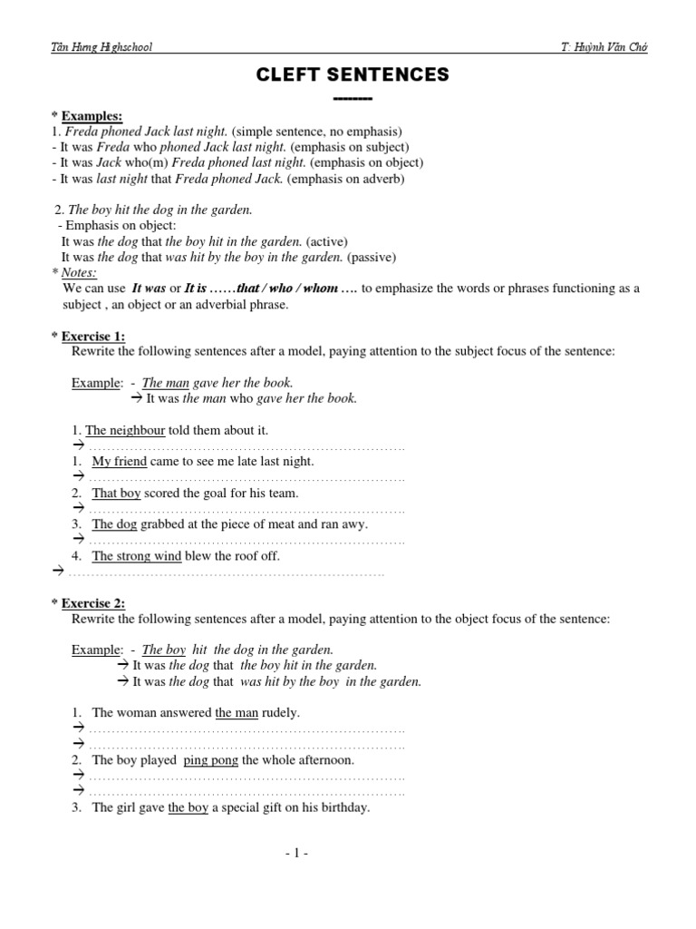 Cleft Sentences 1 | PDF | Adverb | Sentence (Linguistics)