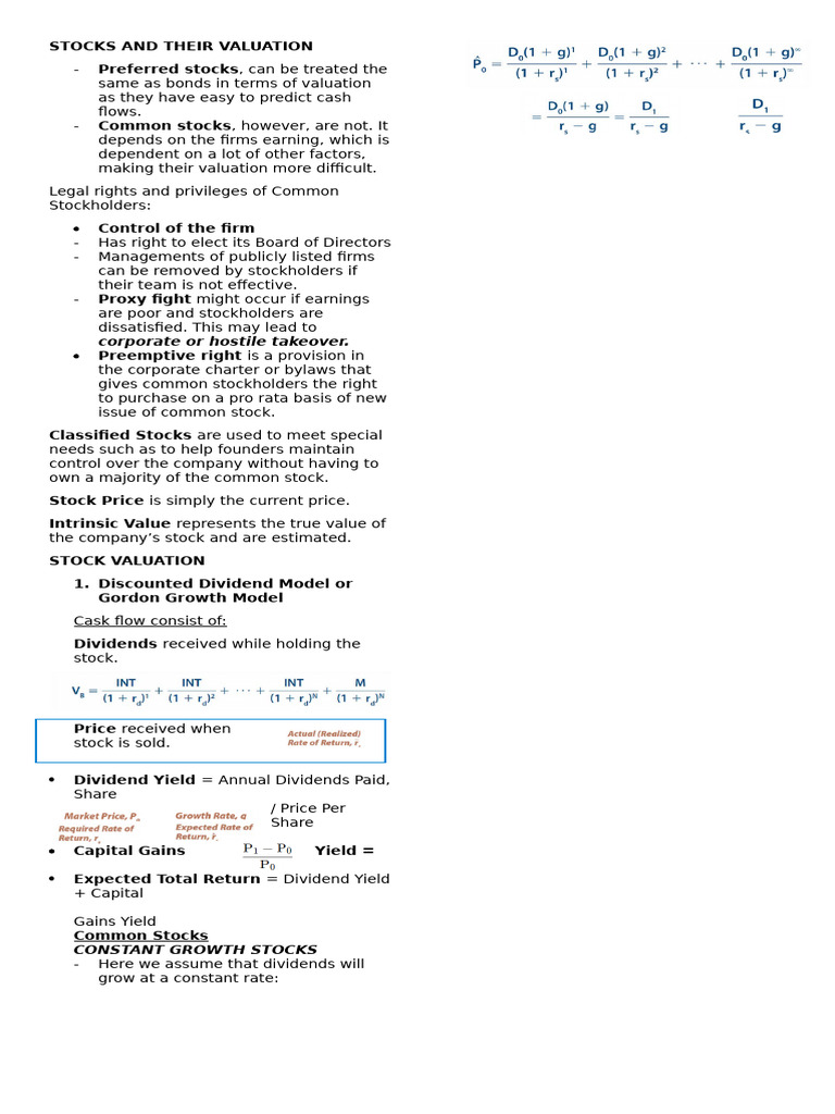 Stocks And Their Valuation Pdf Stocks Valuation Finance