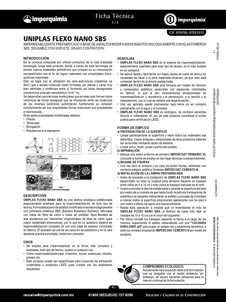 Impermeabilizante UNIPLAS FLEXO NANO SBS | PDF | Polímeros | Ciencia de ...