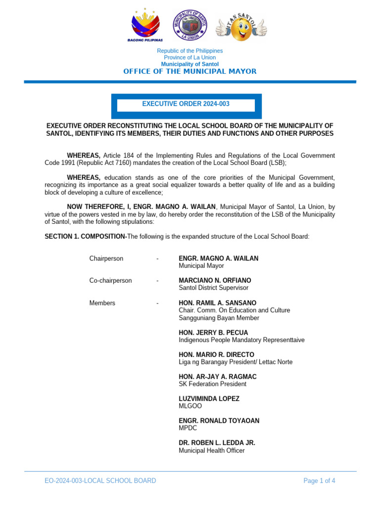 Santol Local School Board Reconstitution | PDF | Government | Governance
