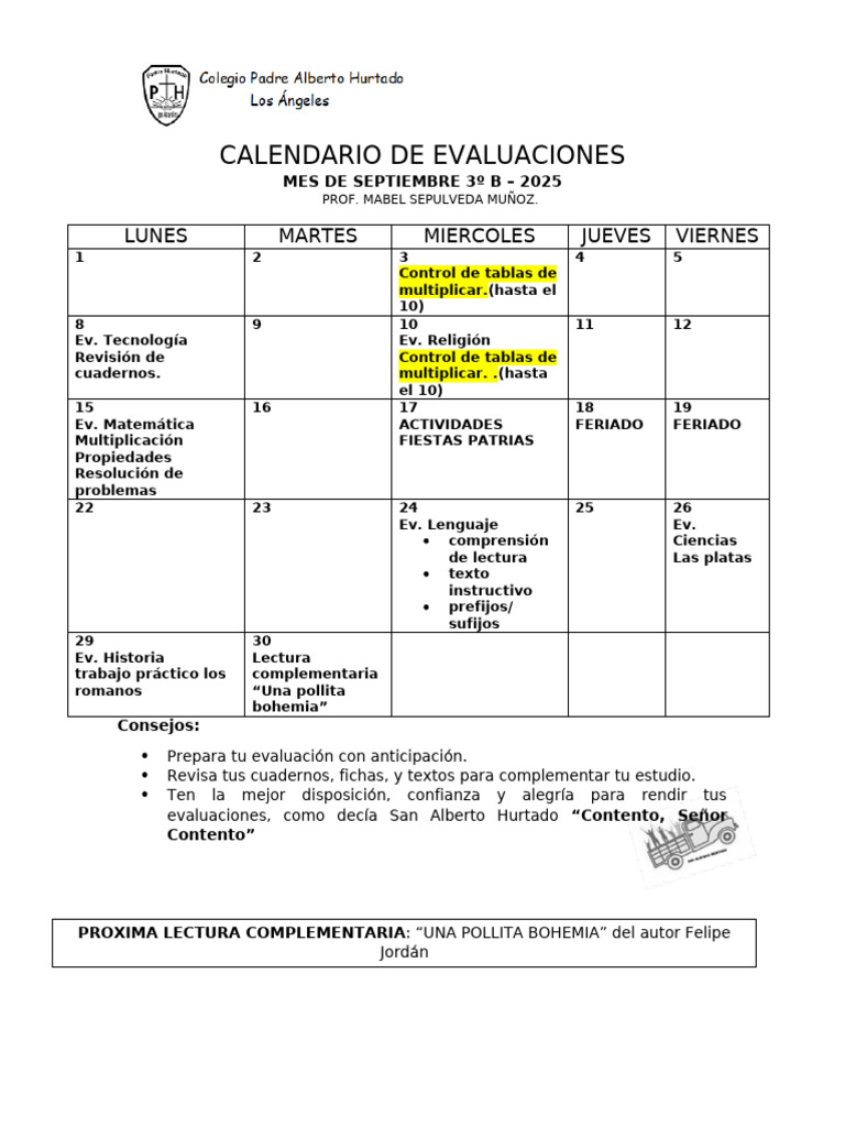 Calendario Mes de Septiembre 2025 | PDF