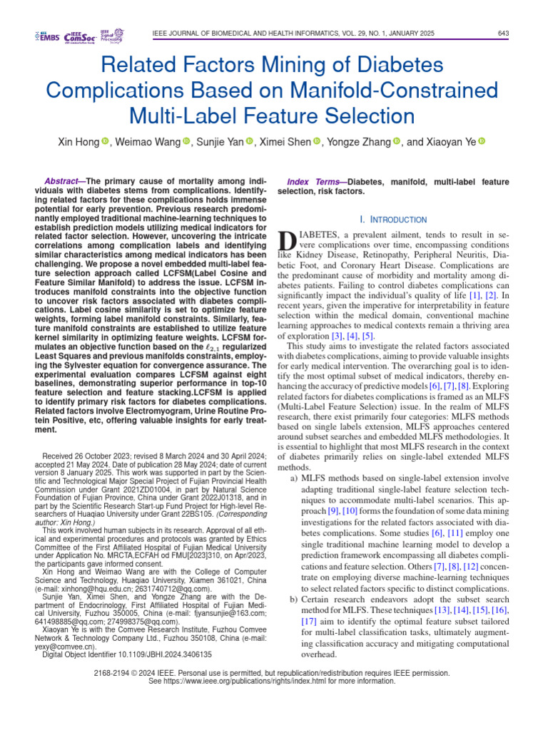 Related Factors Mining of Diabetes Complications Based On Manifold ...