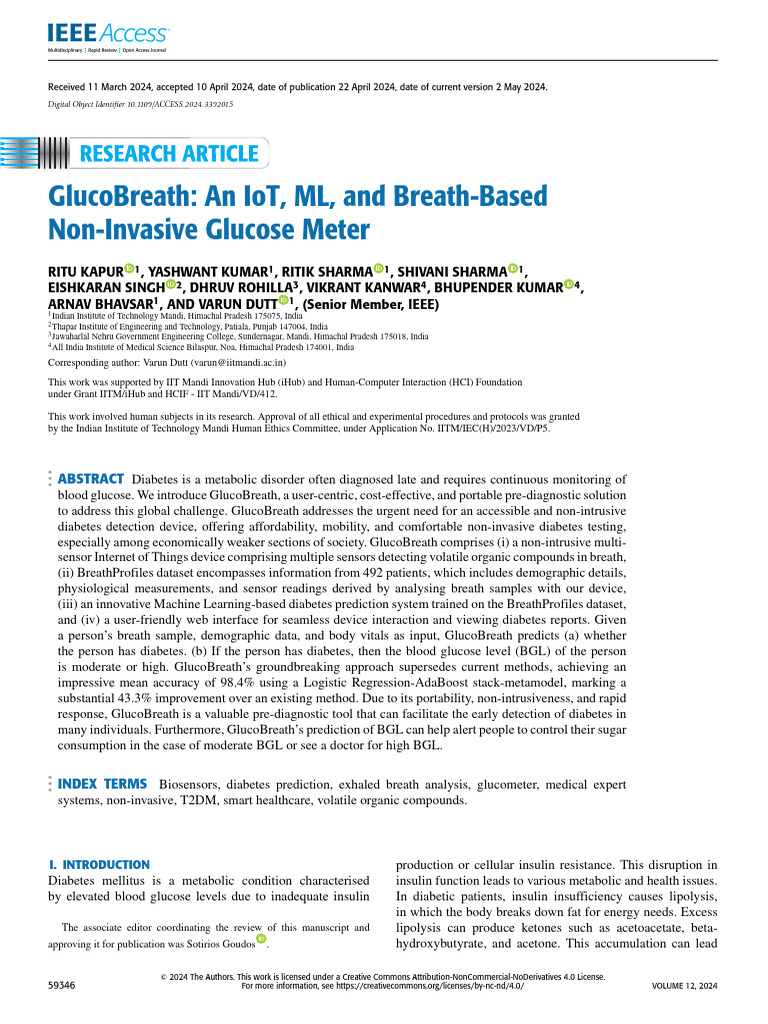 GlucoBreath: Non-Invasive Diabetes Detection | PDF | Machine Learning ...