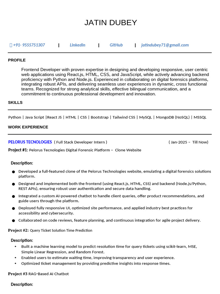 Jatin Dubey: Frontend Developer Profile | PDF | Microsoft Sql Server | Java Script