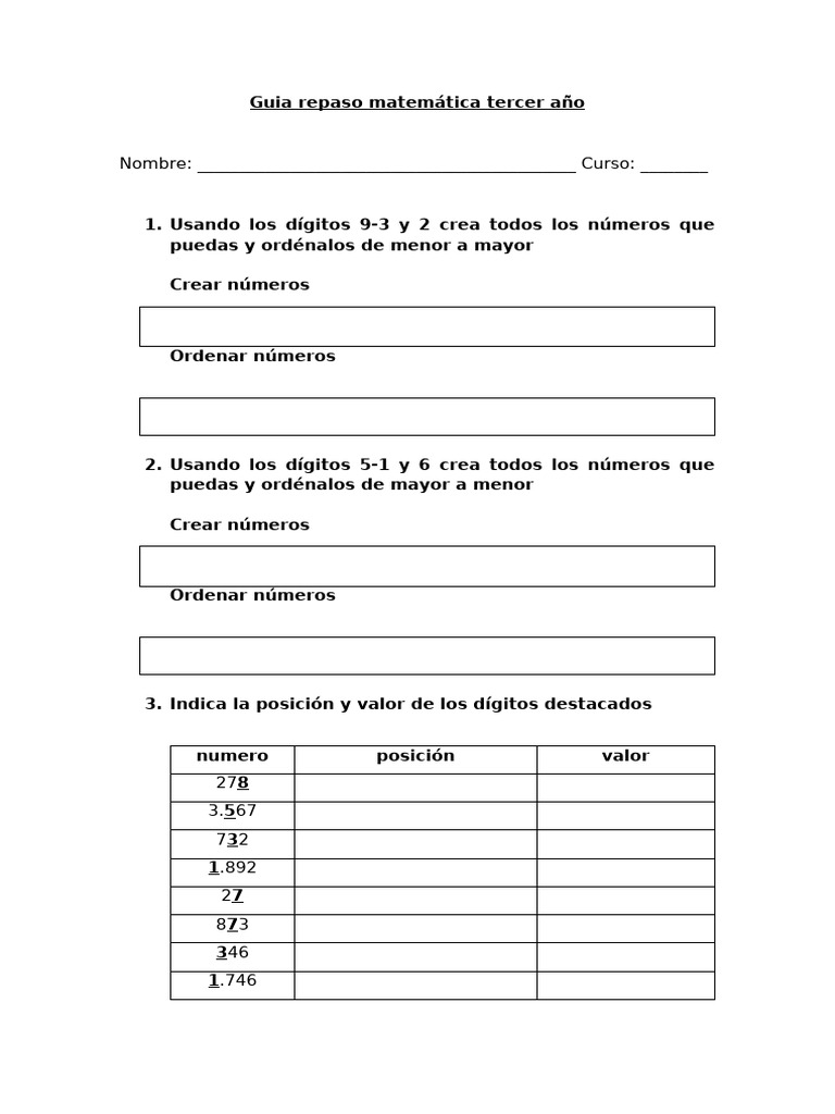 Guia Repaso Matemática Tercer Año | PDF