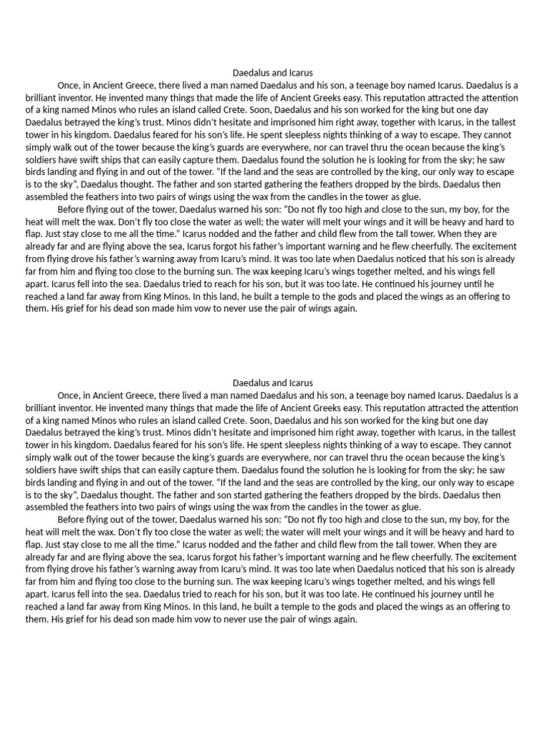 Daedalus and Icarus Story | PDF