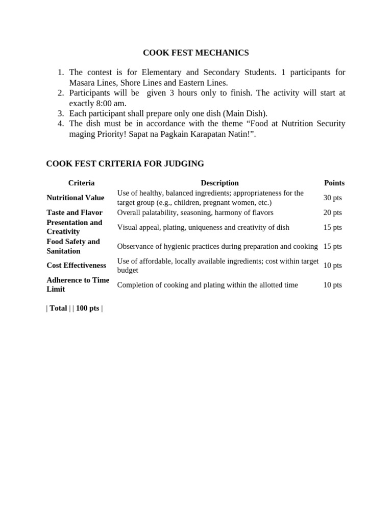Cook Fest Contest Guidelines 2023 | PDF