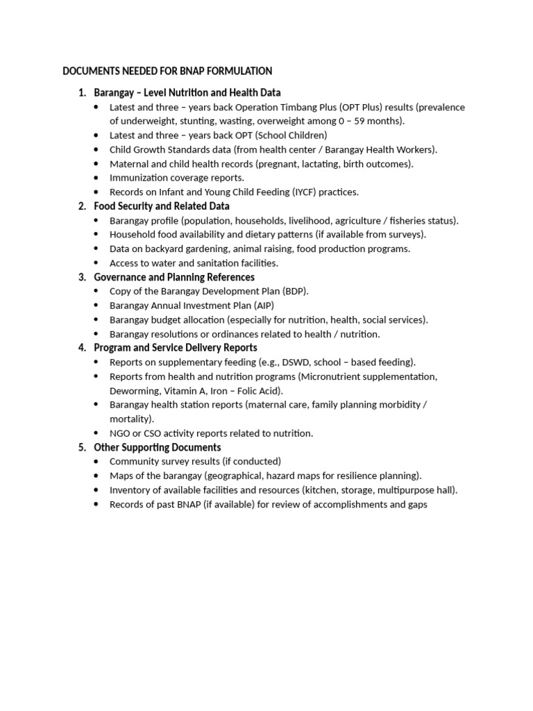 Documents Needed For Bnap Formulation | PDF