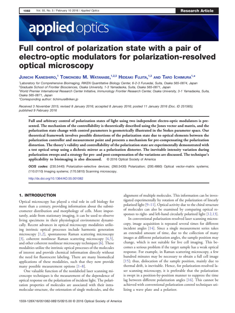 Control of Light Polarization in Microscopy | PDF | Polarization (Waves ...