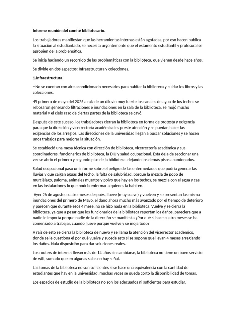 Informe Reunion Comite Bibliotecario. | PDF