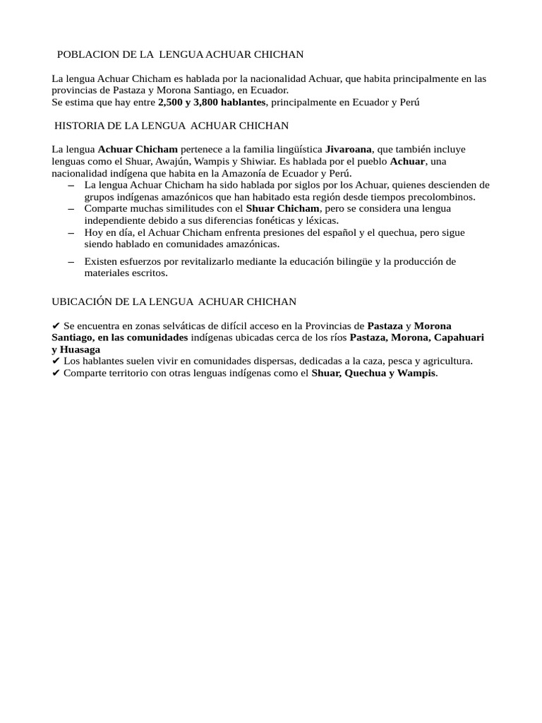 Lengua Achuar Chichan | PDF