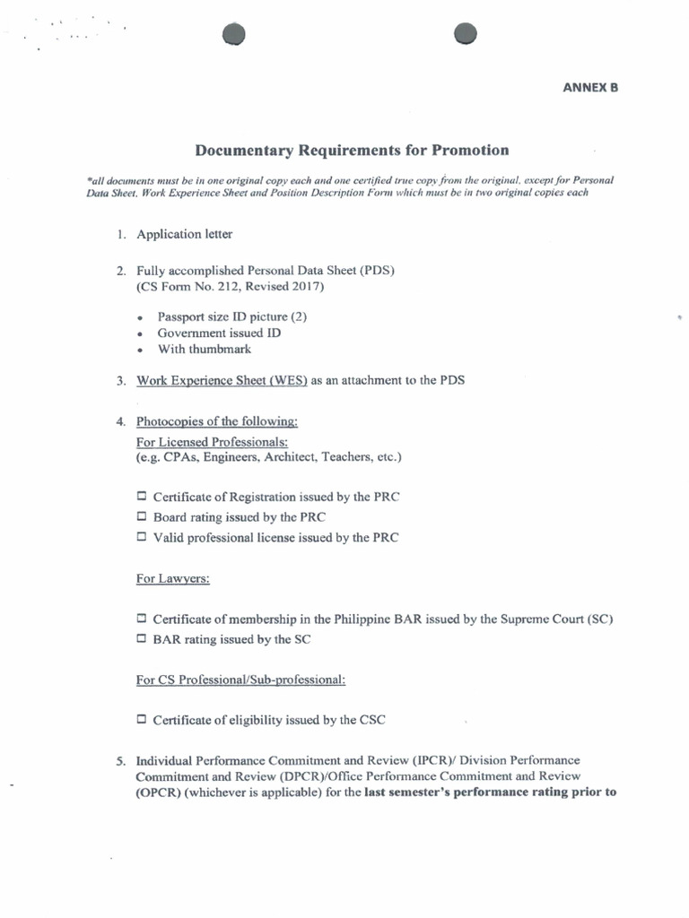 Documentary Requirements For Promotion | PDF