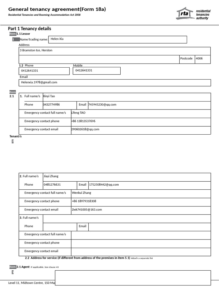 Form 18a General Tenancy Agreement | PDF | Leasehold Estate | Lease