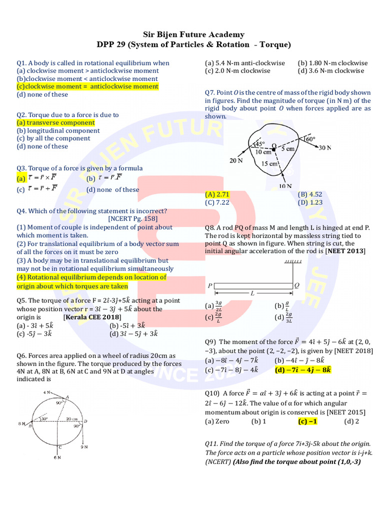 Torque and Rotational Equilibrium Quiz | PDF | Force | Mechanics