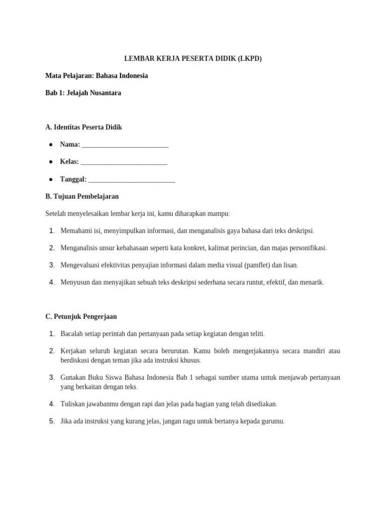LKPD SMP B Indo Kls 7 Bab 1 | PDF