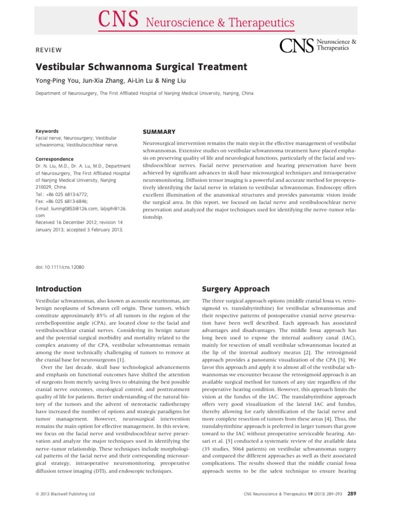 Vestibular Schwannoma Surgery Techniques | PDF | Electromyography ...