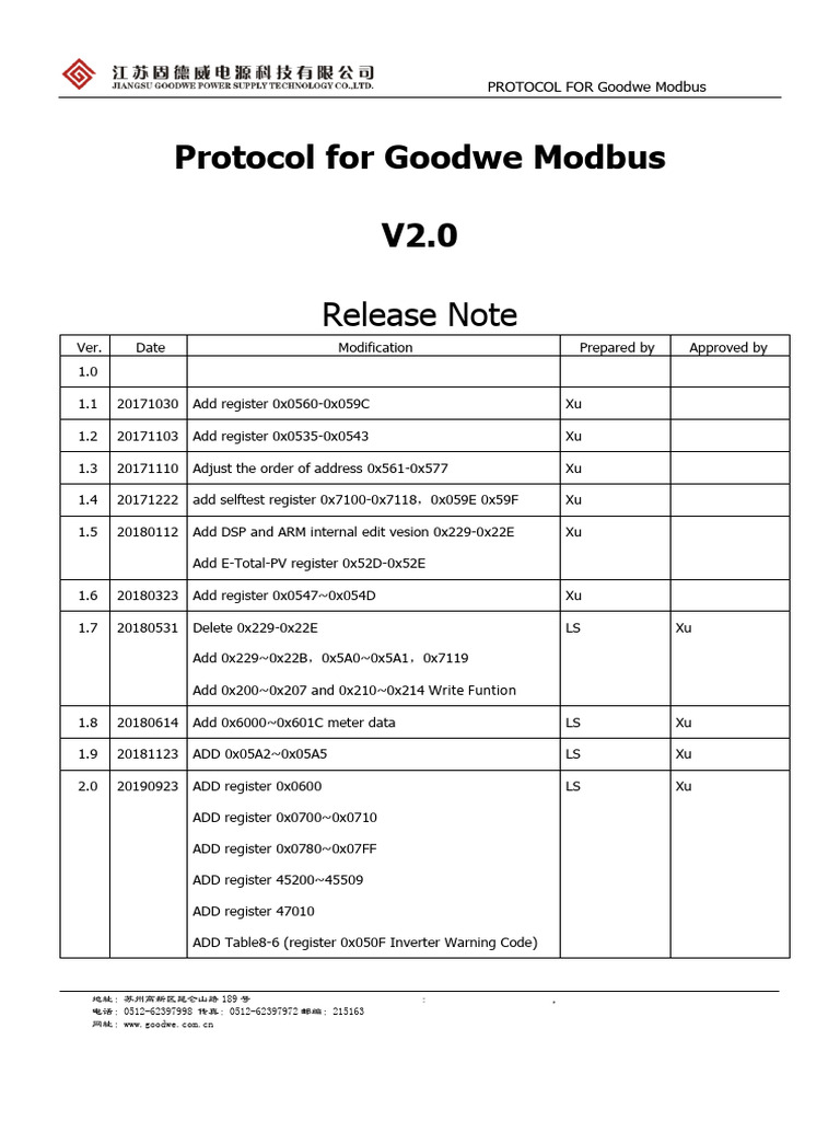Goodwe Modbus Protocol Overview | PDF | Electrical Engineering | Computing