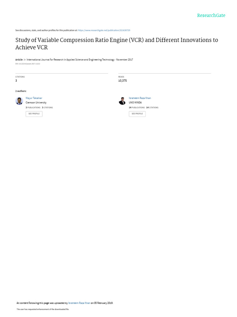 Study of Variable Compression Ratio Engine VCR and | PDF | Engines | Diesel Engine