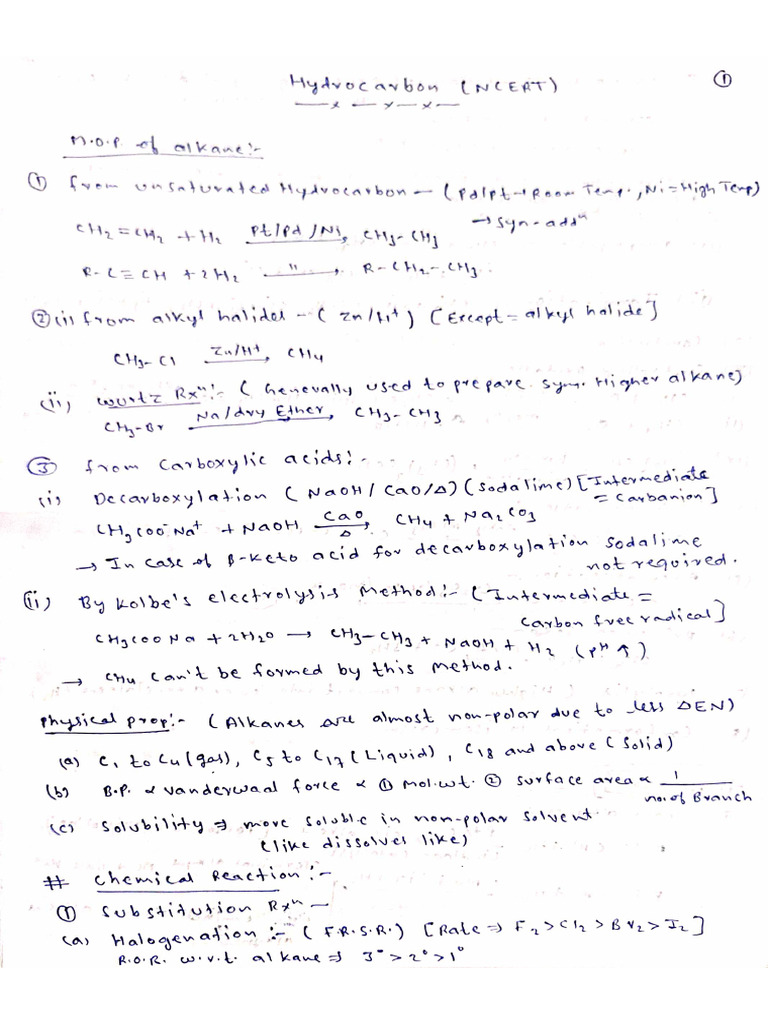 Short Notes Ncert of Hydrocarbon | PDF