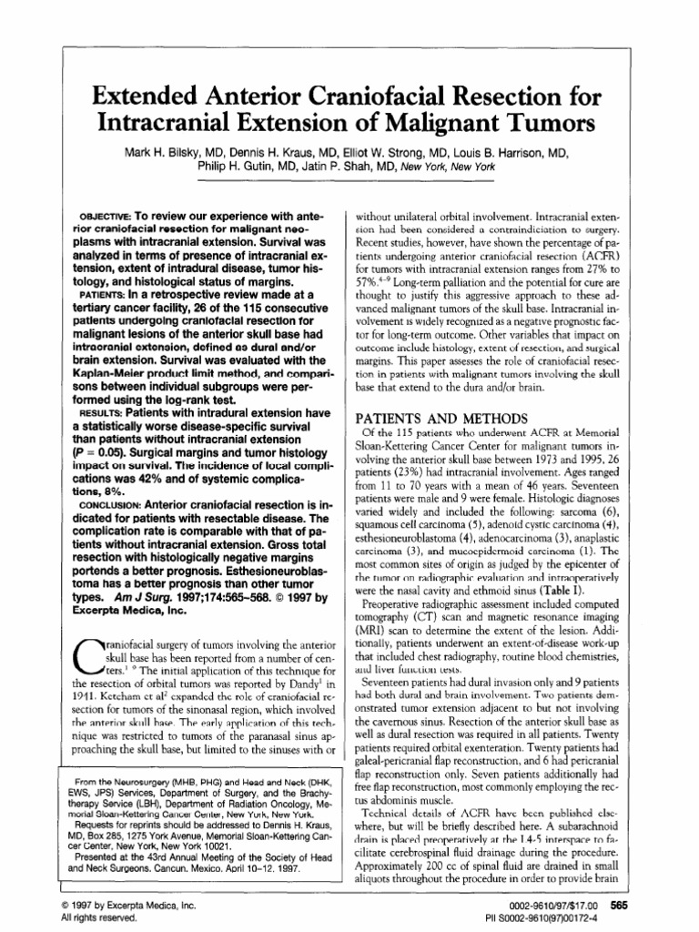 Extended Anterior Craniofacial Resection For Intracranial Extension of ...