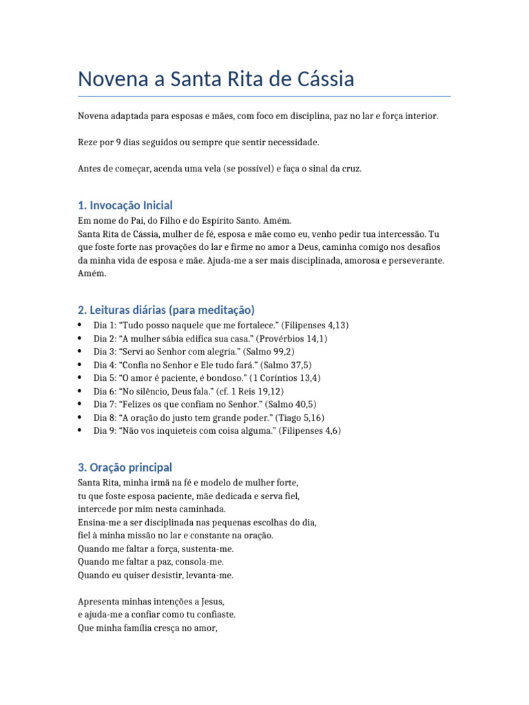 Novena a Santa Rita de Cássia para Mães | PDF