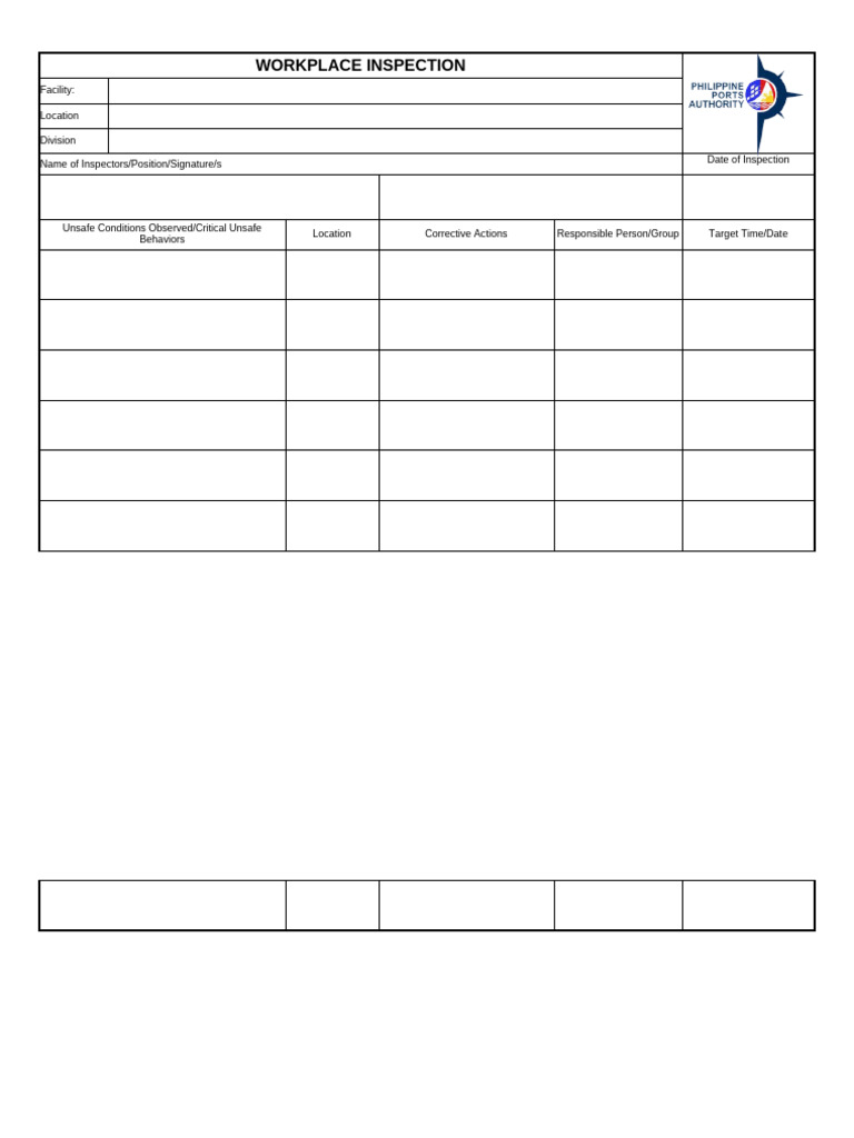 Work Place Inspection Form | PDF | Safety | Occupational Safety And Health