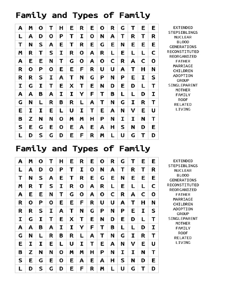 Family and Types of Family Word Search | PDF