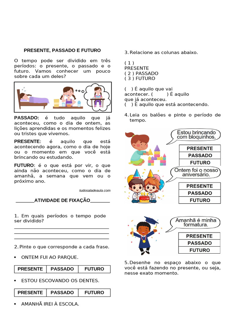 Atividades sobre Tempo: Passado, Presente e Futuro | PDF
