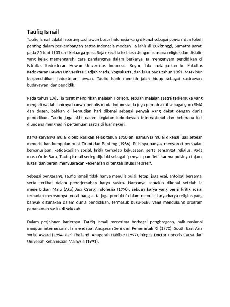 Biodata+karya Taufik Ismail | PDF