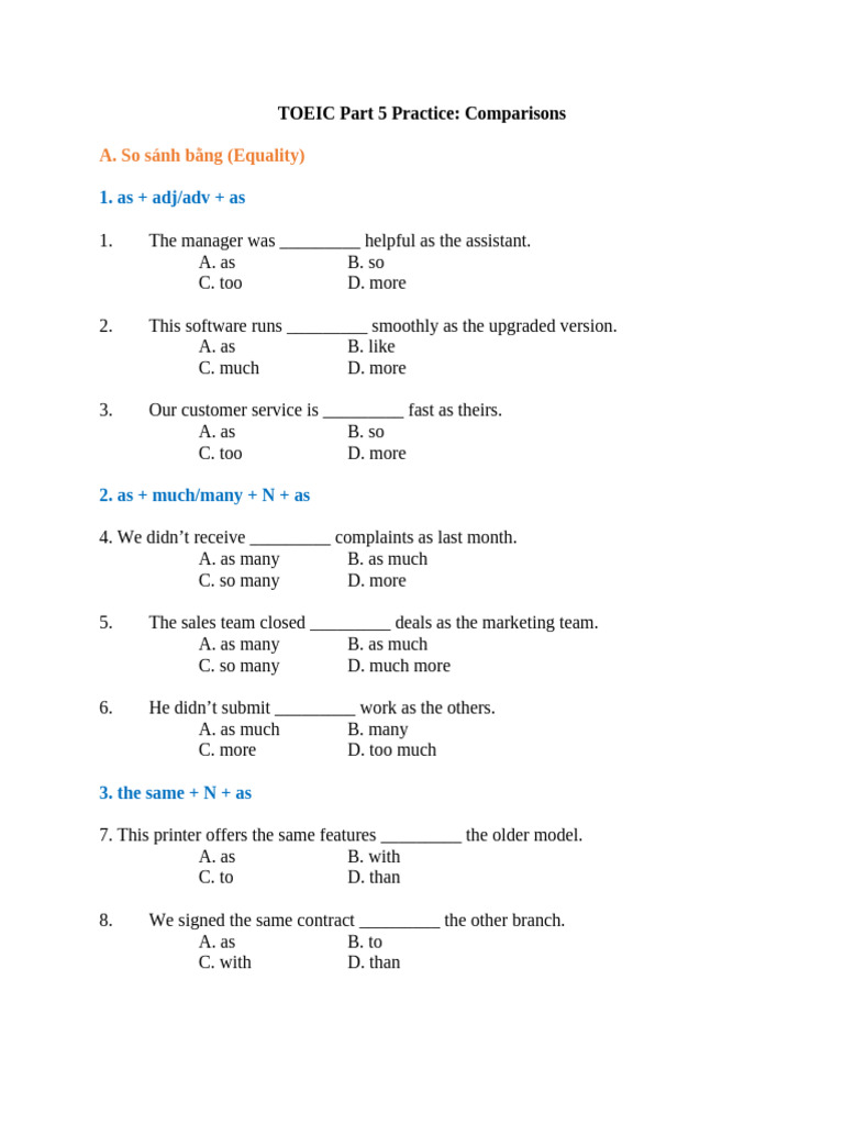 TOEIC Part 5: Comparison Practice | PDF
