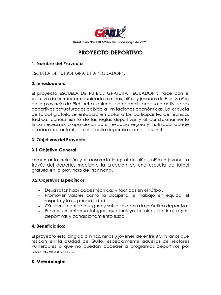 Proyecto Deportivo Escuela Gratuita | PDF | Asociación de Futbol | Deportes