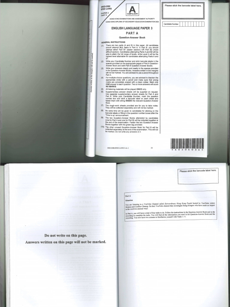 2023 DSE English Paper 3 Instructions | PDF