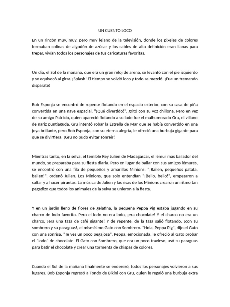 Cuento Loco de Personajes Animados | PDF