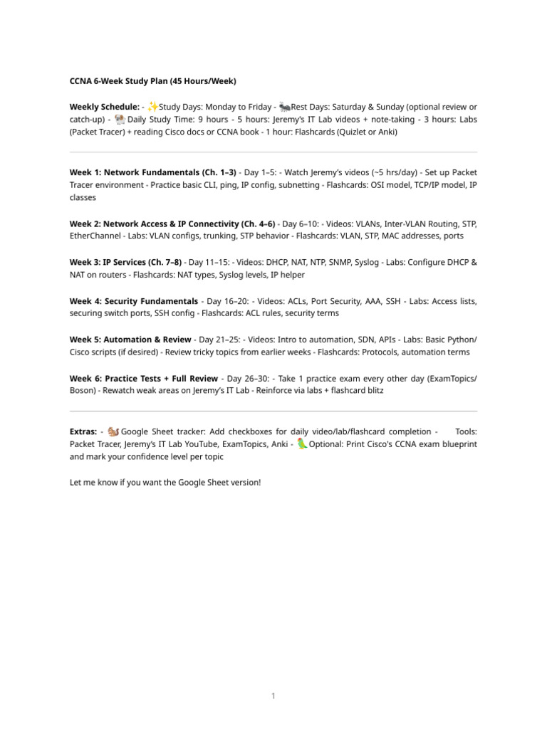 Ccna Study Plan | PDF