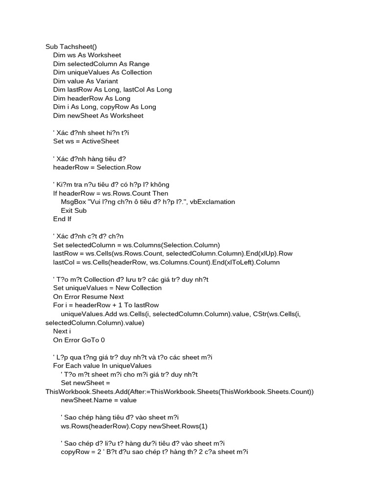 Tách Sheet | PDF